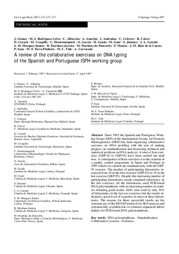 (PDF) A review of the collaborative exercises on DNA typing of the Spanish and Portuguese ISFH ...