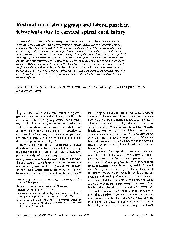 (PDF) Restoration of strong grasp and lateral pinch in tetraplegia due ...