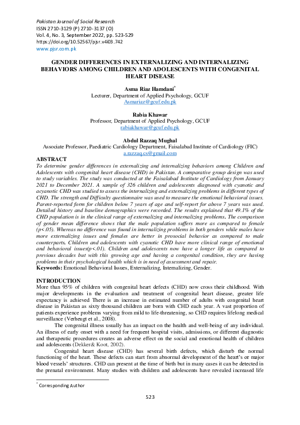 (PDF) GENDER DIFFERENCES IN EXTERNALIZING AND INTERNALIZING BEHAVIORS ...