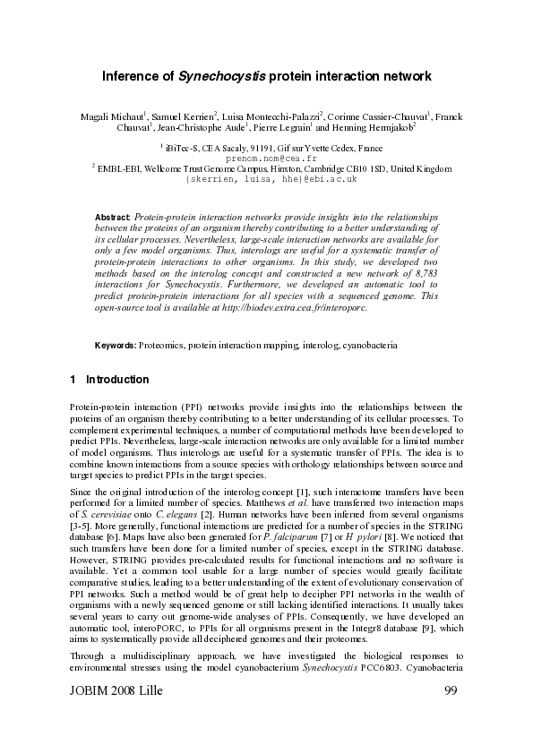 (PDF) Inference of Synechocystis protein interaction network