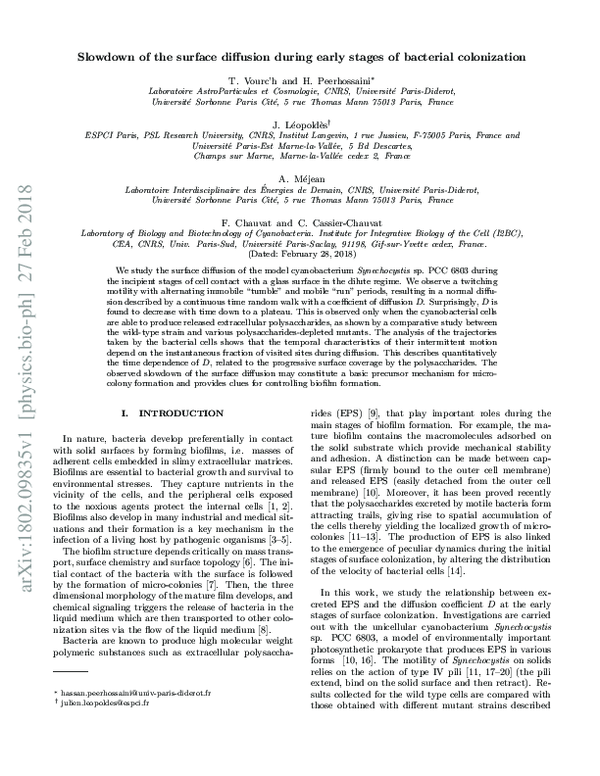 (PDF) Slowdown of surface diffusion during early stages of bacterial ...