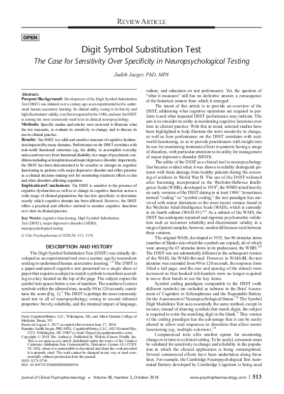 (PDF) Digit Symbol Substitution Test