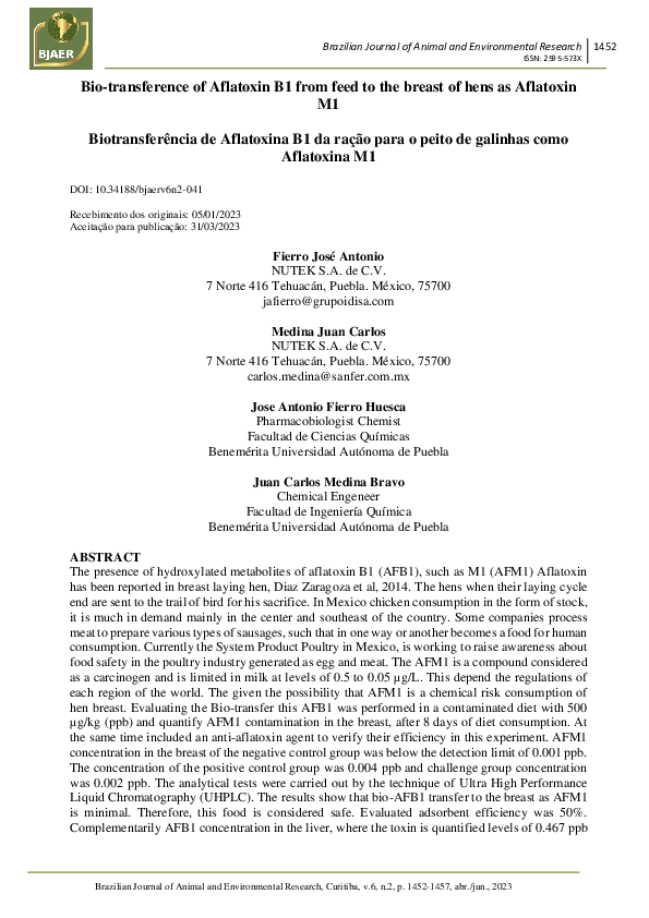 (PDF) Bio-transference of Aflatoxin B1 from feed to the breast of hens ...