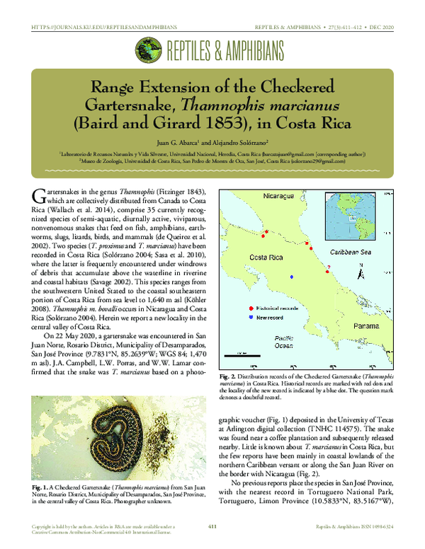 (PDF) Range extension of the Checkered Gartersnake, Thamnophis ...