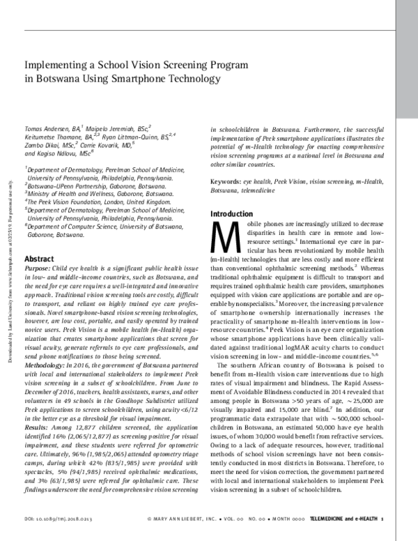 (PDF) Implementing a School Vision Screening Program in Botswana Using Smartphone Technology
