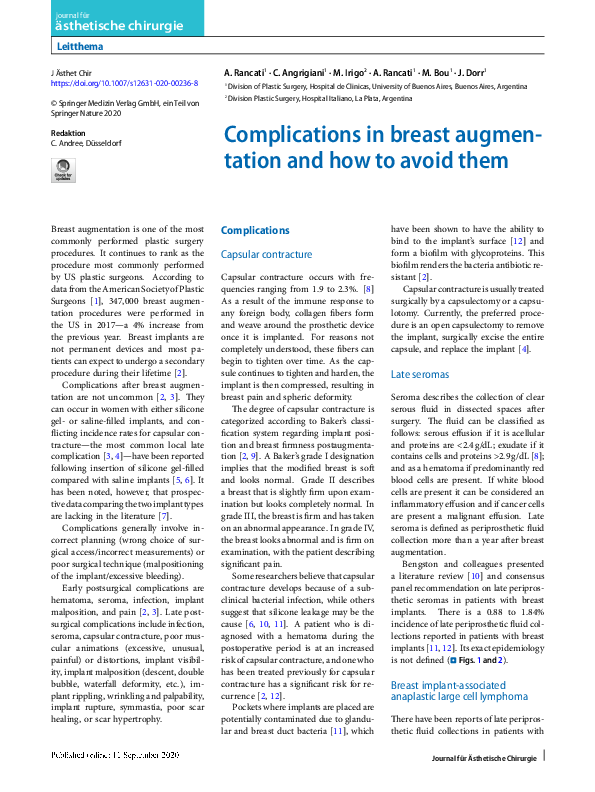 (PDF) Complications in breast augmentation and how to avoid them