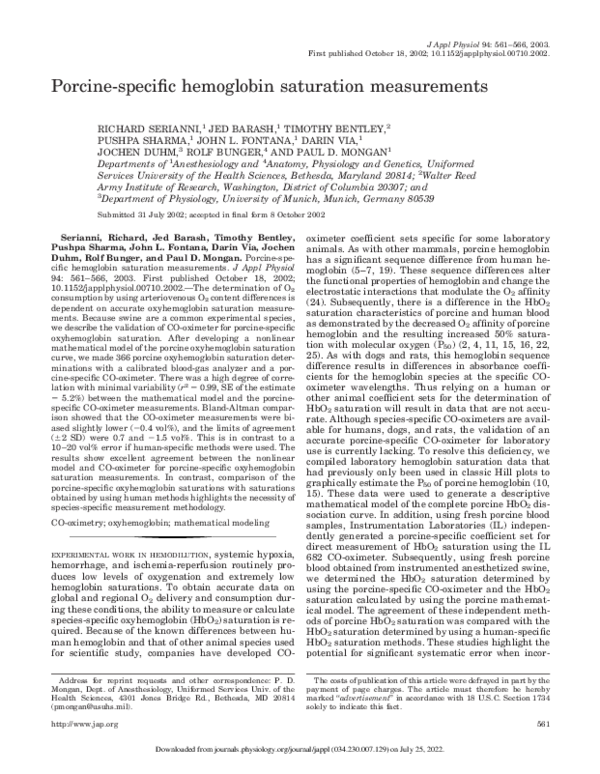 (PDF) Porcine-specific hemoglobin saturation measurements