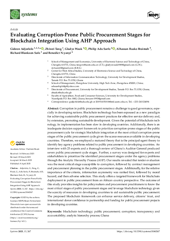 (PDF) Evaluating Corruption-Prone Public Procurement Stages for Blockchain Integration Using AHP ...