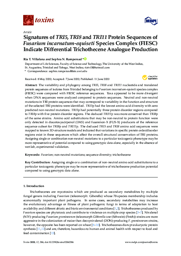 (PDF) Signatures of TRI5, TRI8 and TRI11 Protein Sequences of Fusarium ...