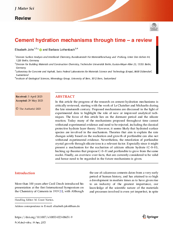 (PDF) Cement hydration mechanisms through time – a review