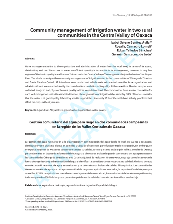 (PDF) Gestión comunitaria del agua para riego en dos comunidades campesinas en la región de los ...