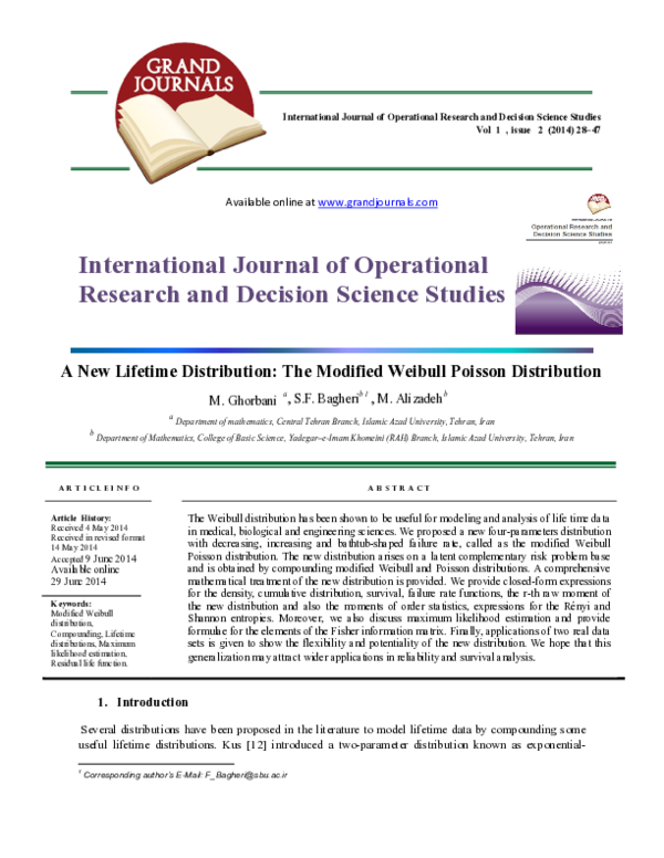 (PDF) A New Lifetime Distribution The Modified Weibull Poisson Distribution