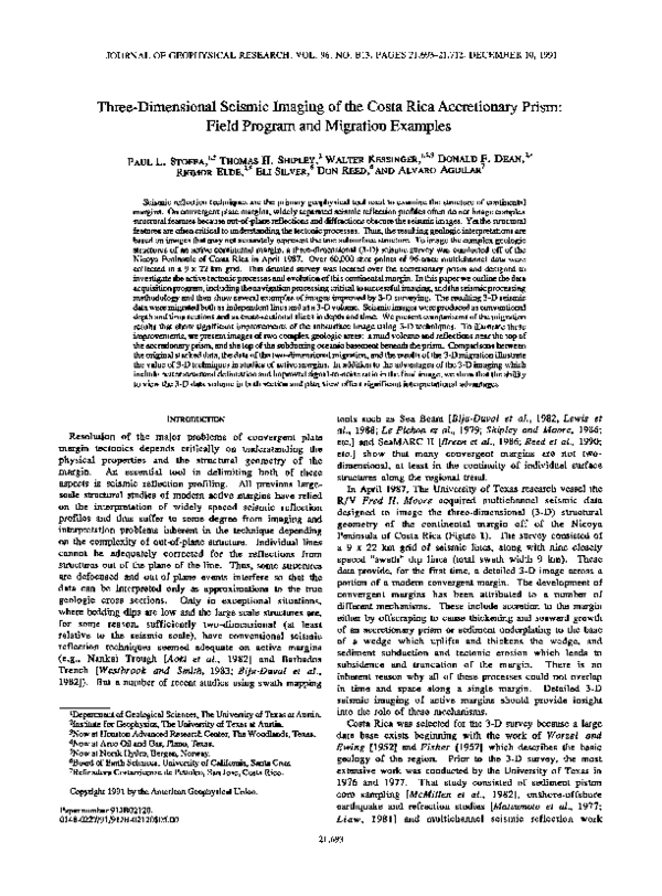 (PDF) Three-dimensional seismic imaging of the Costa Rica Accretionary Prism: Field program and ...