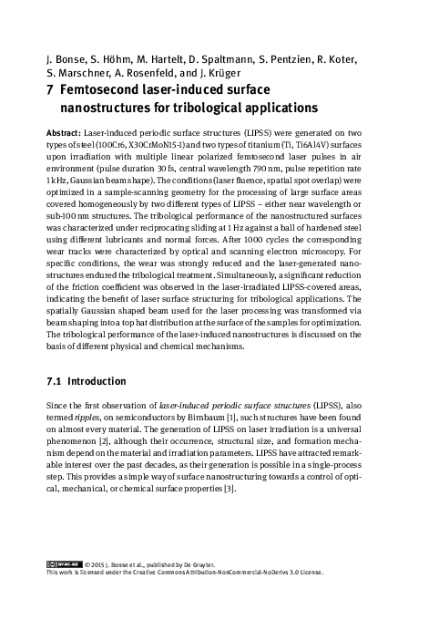 (PDF) 7. Femtosecond laser-induced surface nanostructures for tribological applications