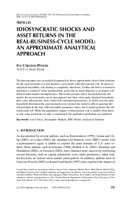 (PDF) IDIOSYNCRATIC SHOCKS AND ASSET RETURNS IN THE REAL-BUSINESS-CYCLE ...