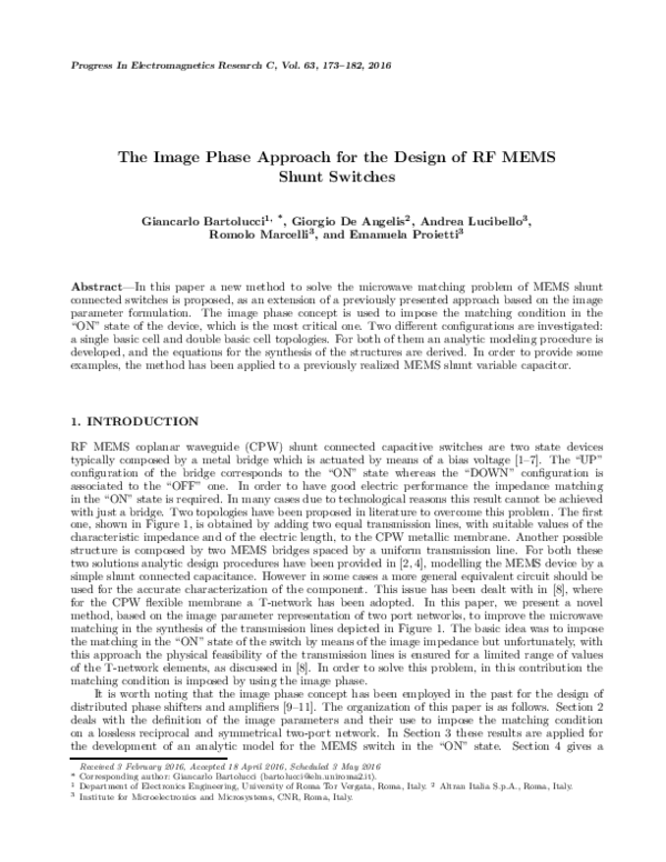 (PDF) The Image Phase Approach for the Design of RF Mems Shunt Switches