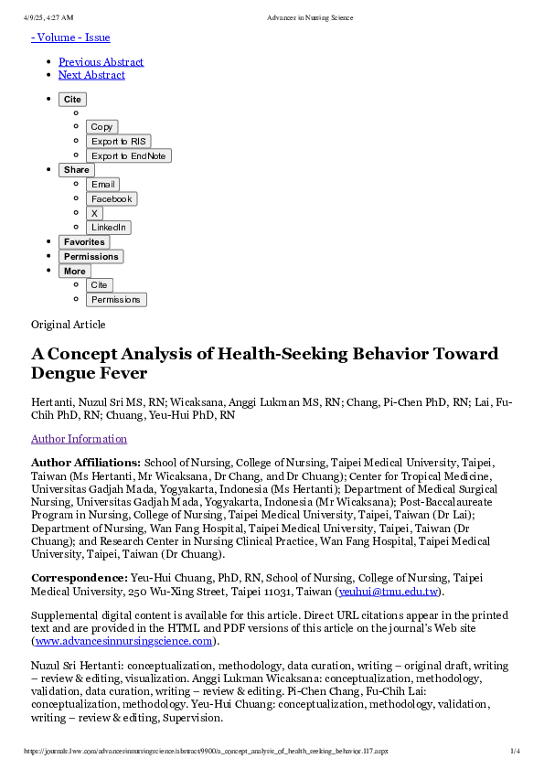 (PDF) A Concept Analysis of Health-Seeking Behavior Toward Dengue Fever