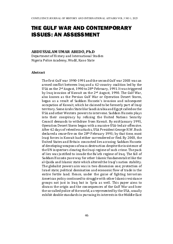 (PDF) THE GULF WAR AND CONTEMPORARY ISSUES: AN ASSESSMENT