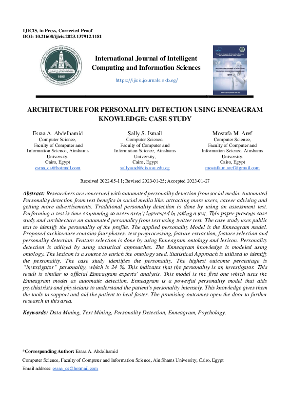 (PDF) Architecture for Personality Detection Using Enneagram Knowledge: Case Study