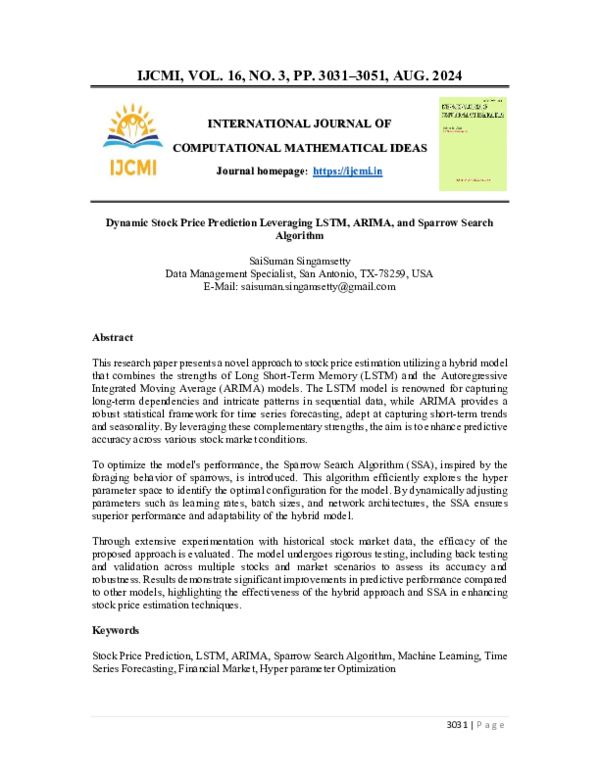 (PDF) Dynamic Stock Price Prediction Leveraging LSTM, ARIMA, and Sparrow Search Algorithm