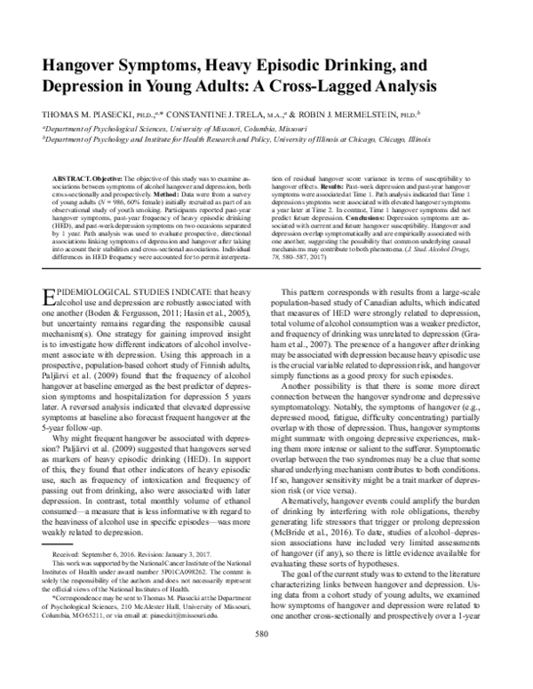 (PDF) Hangover Symptoms, Heavy Episodic Drinking, and Depression in ...