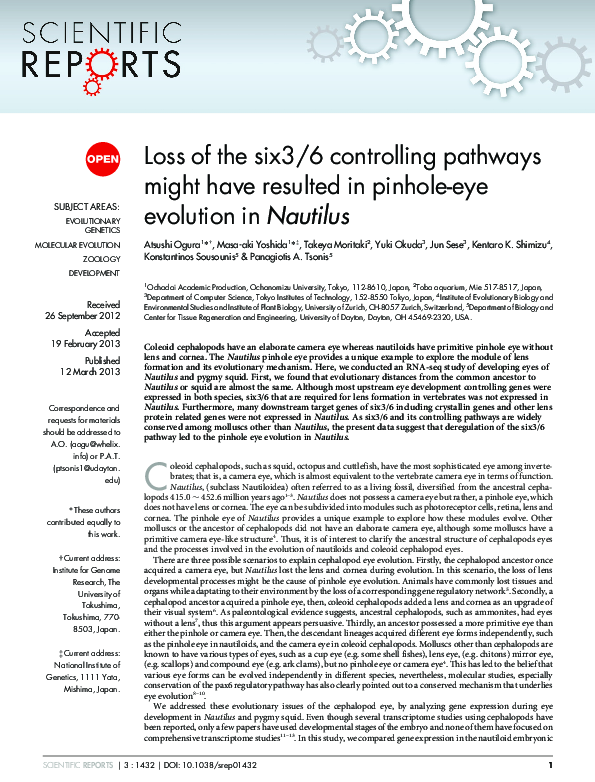 (PDF) Loss of the six3/6 controlling pathways might have resulted in ...