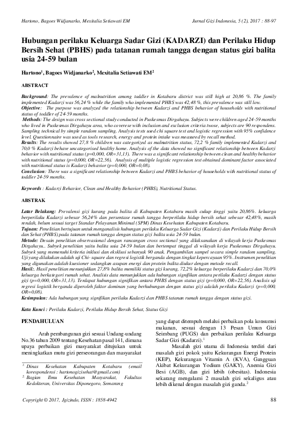 (PDF) Hubungan perilaku Keluarga Sadar Gizi (KADARZI) dan Perilaku ...