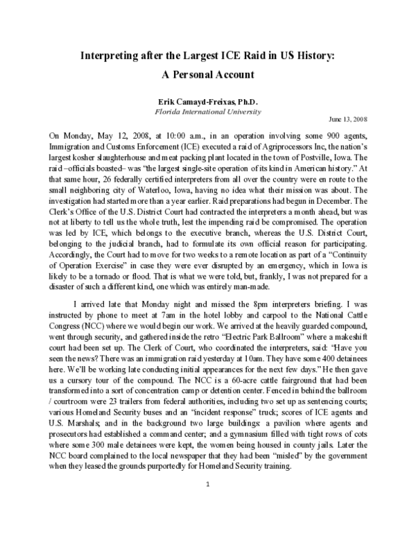 (PDF) Interpreting after the Largest Ice Raid in US History: A Personal ...