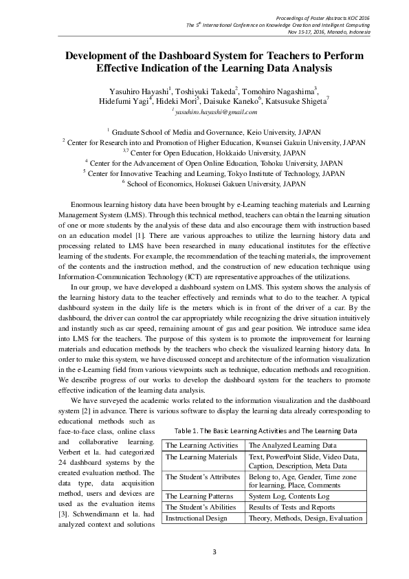 (PDF) Development of the Dashboard System for Teachers to Perform ...