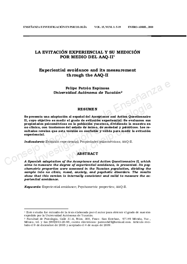 (PDF) Experiential avoidance and its measurement through the AAQ-II