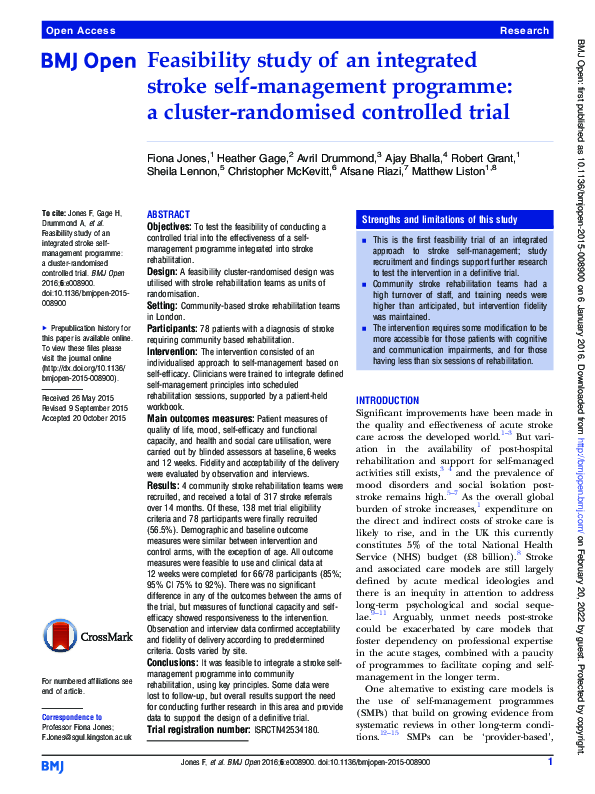 (PDF) Feasibility study of an integrated stroke self-management programme: a cluster-randomised ...