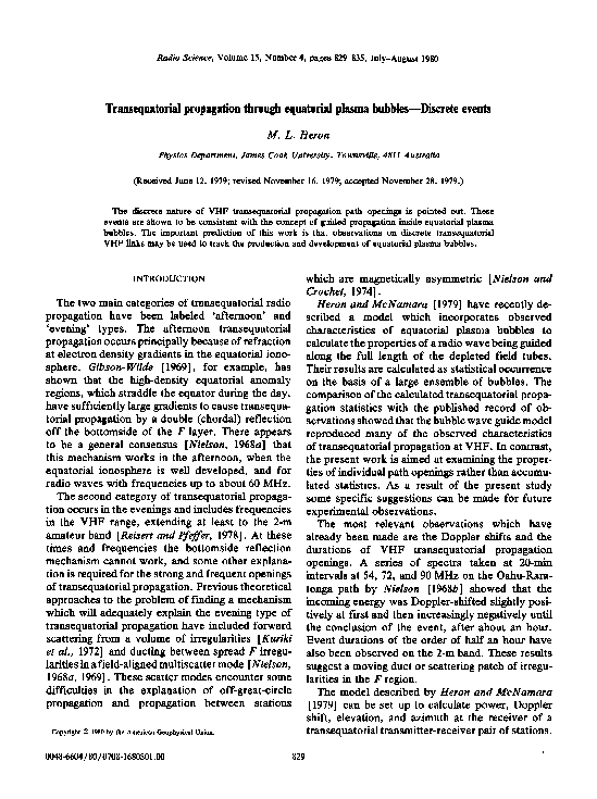 (PDF) Transequatorial propagation through equatorial plasma bubbles-Discrete events