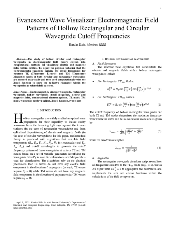 Pdf Evanescent Wave Visualizer Electromagnetic Field Patterns Of Hollow Rectangular And