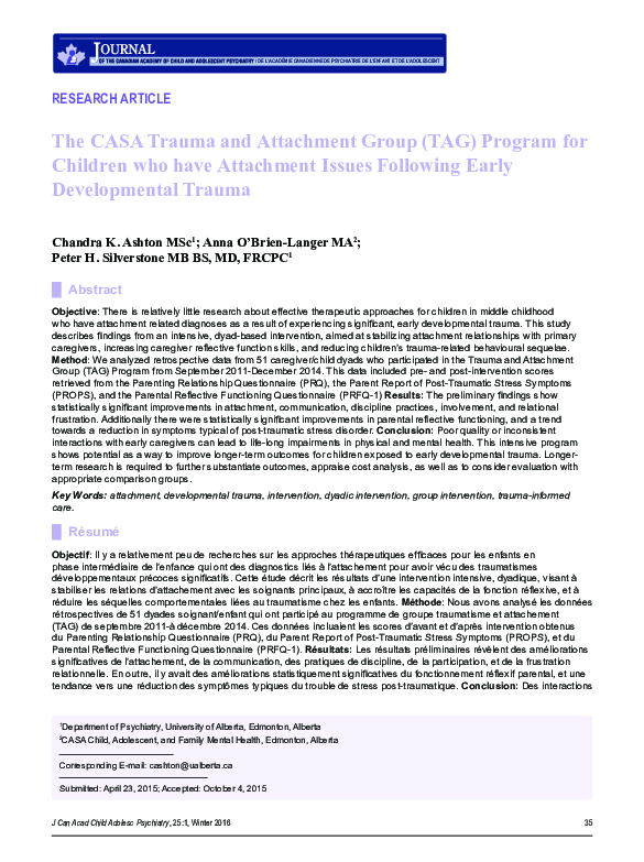 (PDF) The CASA Trauma and Attachment Group (TAG) Program for Children ...