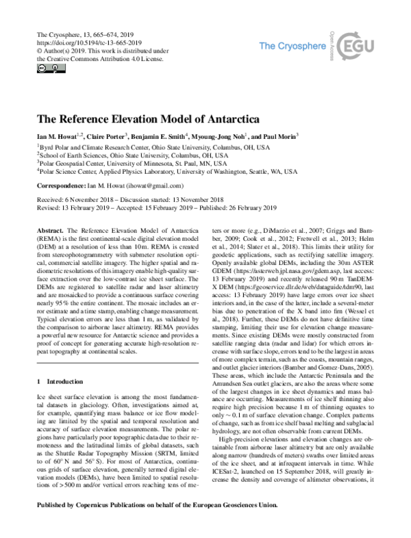 (PDF) The Reference Elevation Model of Antarctica