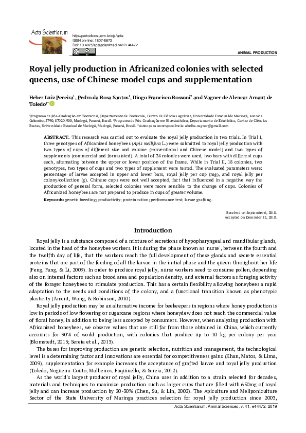 (PDF) Royal jelly production in Africanized colonies with selected ...