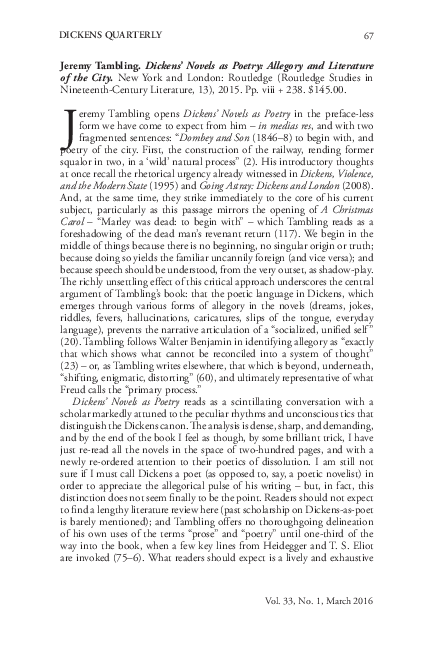 (PDF) Review of Jeremy Tambling's Dickens’ Novels as Poetry: Allegory ...