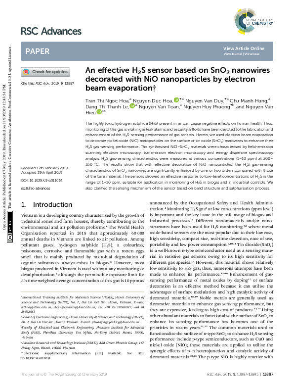 (PDF) An effective H2S sensor based on SnO2 nanowires decorated with ...