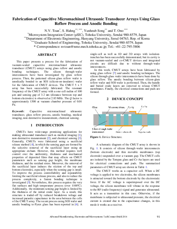 (PDF) Fabrication of capacitive micromachined ultrasonic transducer arrays using glass reflow ...