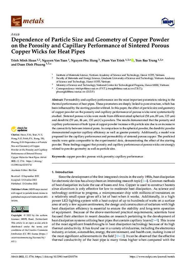 (PDF) Dependence of Particle Size and Geometry of Copper Powder on the Porosity and Capillary ...