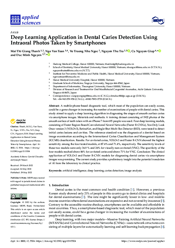 (PDF) Deep Learning Application in Dental Caries Detection Using Intraoral Photos Taken by ...