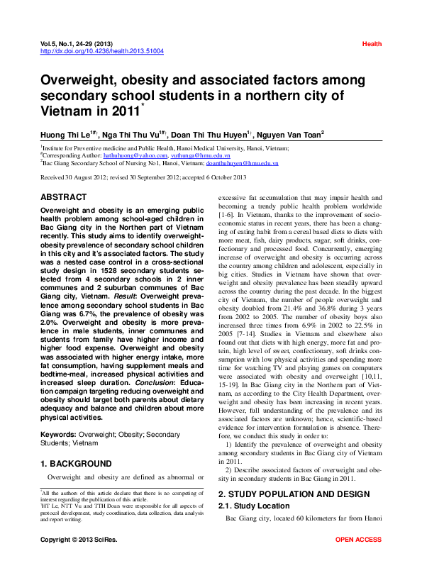 (PDF) Overweight, obesity and associated factors among secondary school ...
