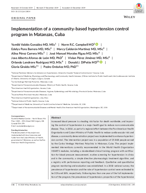 (PDF) Implementation of a community‐based hypertension control program ...