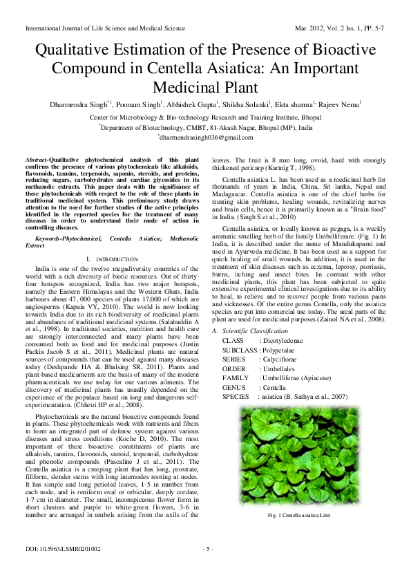 (PDF) Qualitative Estimation of Bioactive Compound Present in Centella ...
