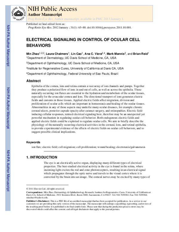 (PDF) Electrical signaling in control of ocular cell behaviors