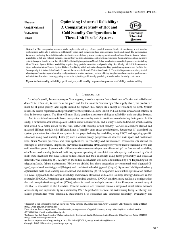 (PDF) Optimizing Industrial Reliability: A Comparative Study of Hot and Cold Standby ...