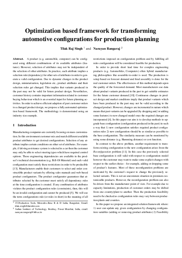 (PDF) Optimization Based Framework for Transforming Automotive Configurations for Production ...