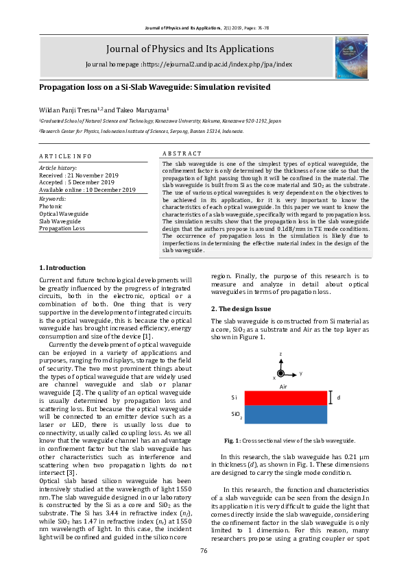 (PDF) Propagation loss on a Si-Slab Waveguide: Simulation revisited