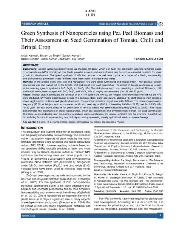 (PDF) Green Synthesis of Nanoparticles using Pea Peel Biomass and Their Assessment on Seed ...