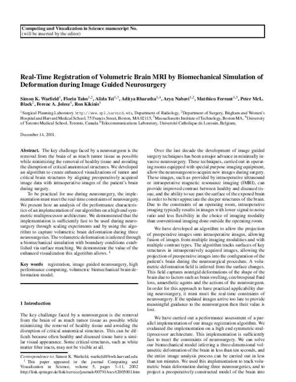 (PDF) Real-time registration of volumetric brain MRI by biomechanical ...